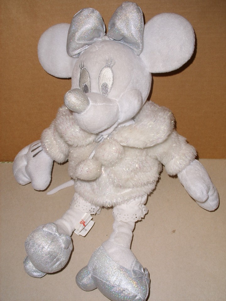 Disney Store 15'' Snowflake Minnie Mouse Plush Stuffed White Sparkle ...