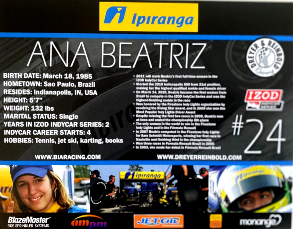 ANA BEATRIZ SIGNED INDIANAPOLIS 500 NTT INDY CAR RACING HANDOUT | eBay
