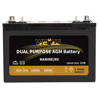 Weize BCI Group 31M Marine & RV Battery, 200RC 825CCA Dual Purpose AGM ...