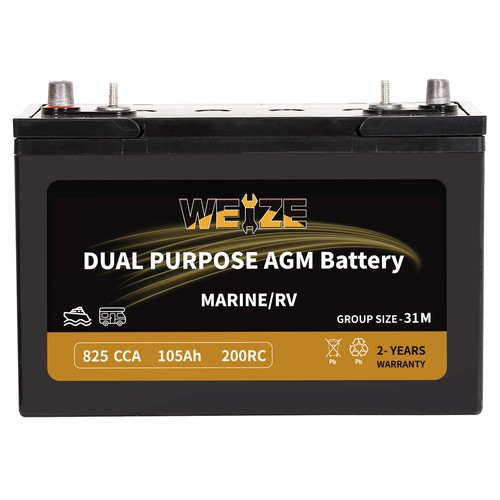 Weize BCI Group 31M Marine & RV Battery, 200RC 825CCA Dual Purpose AGM ...