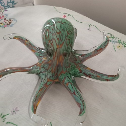 Art Glass Hand Blown Cased Glass Octopus Paper Weight Decor 8" heavy ...