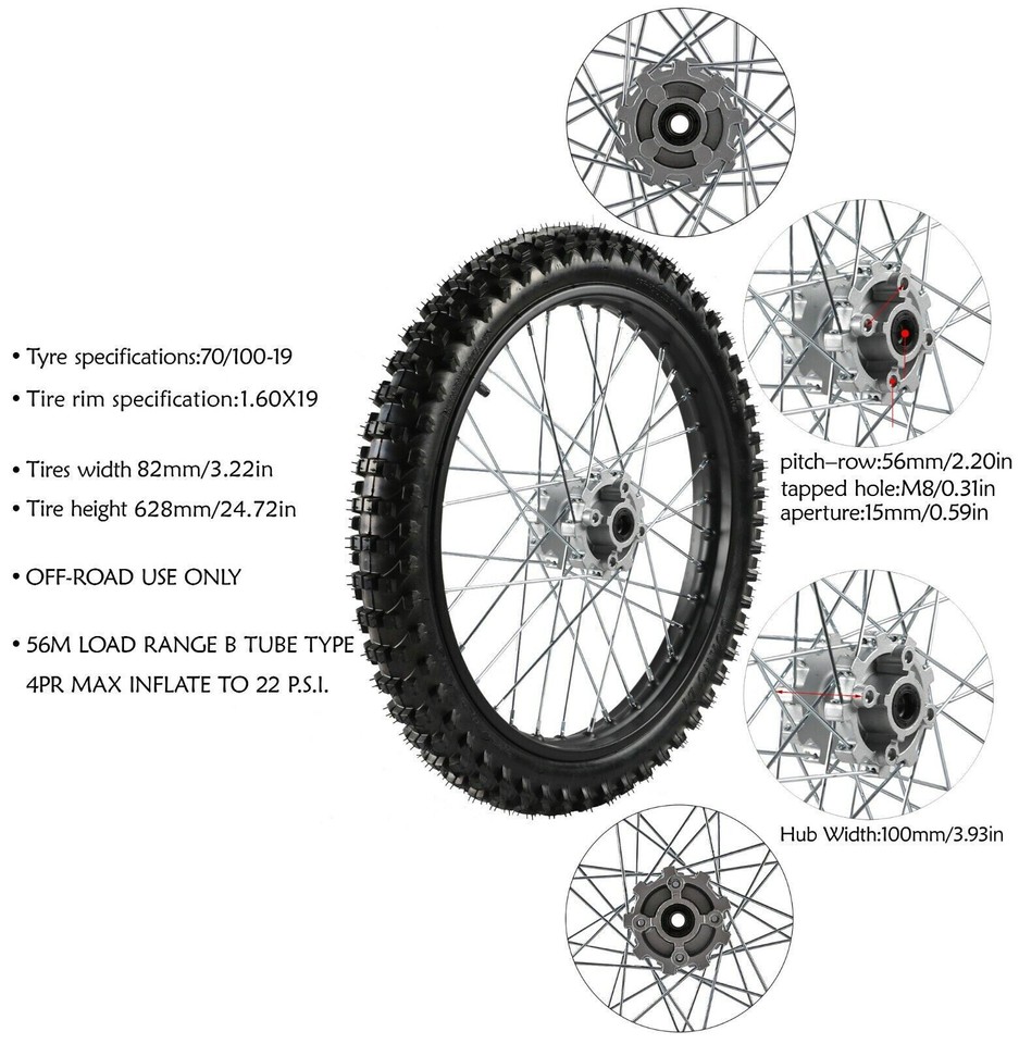 70/100-19''Front Wheel Rim Tire+Disc Rotor for KX100 CRF150 CRF150F ...