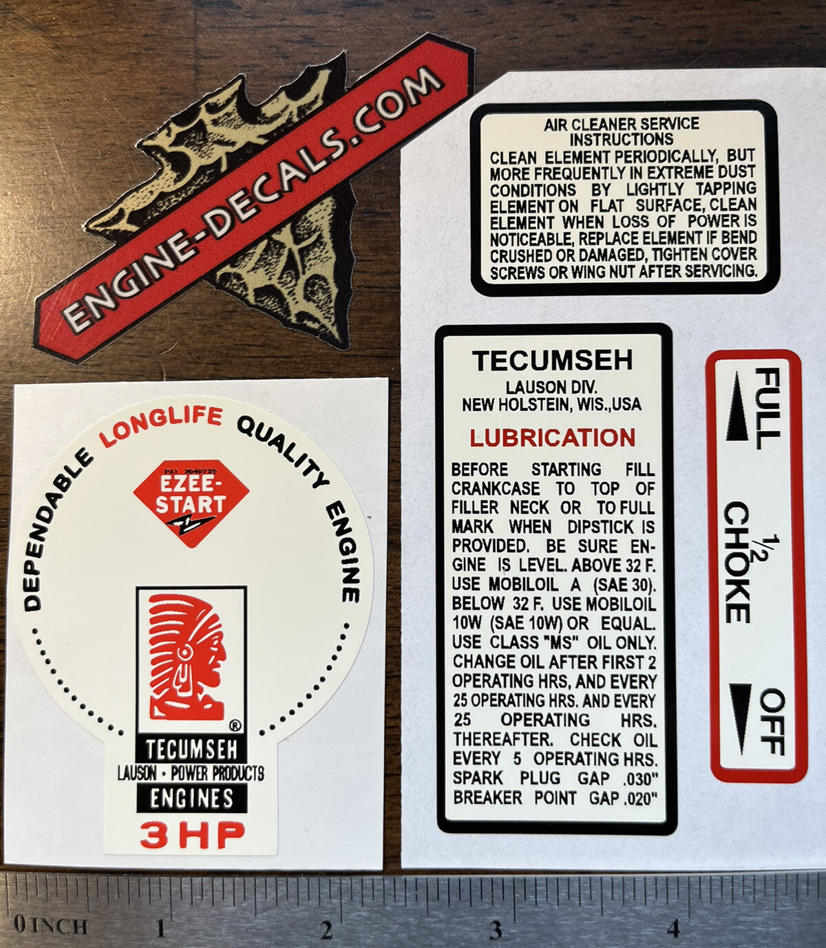 Tecumseh Engine 3-hp decals Set New H30 Bonanza, Snapper Balloon TB30 ...