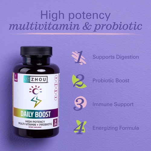 Zhou Nutrition Daily Boost Multivitamin with Probiotic, 30 Count (Pack ...