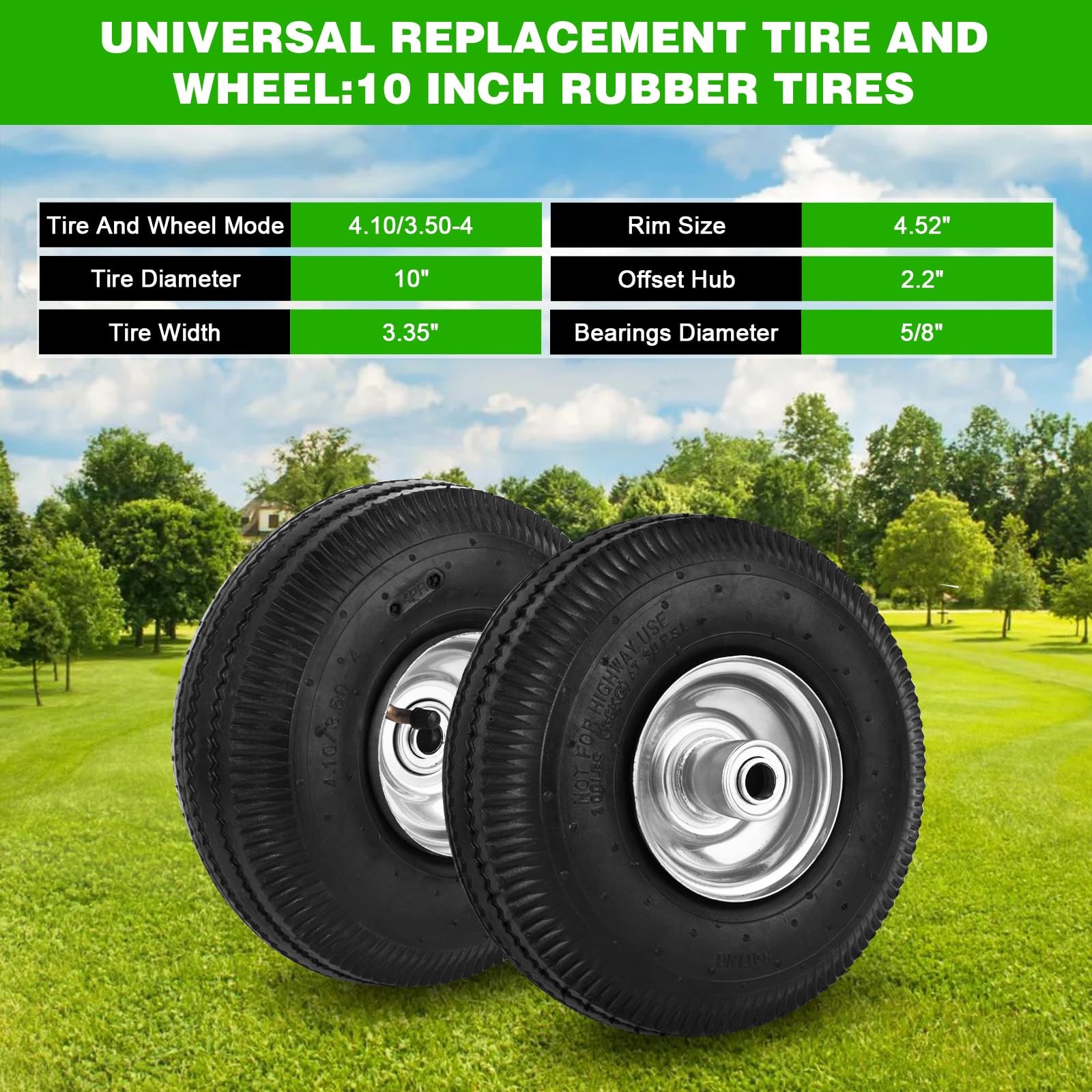 10 Inch Pneumatic Wheel 4.10/3.50-4 Tire, 10" Pneumatic Wheels with 5/8 ...