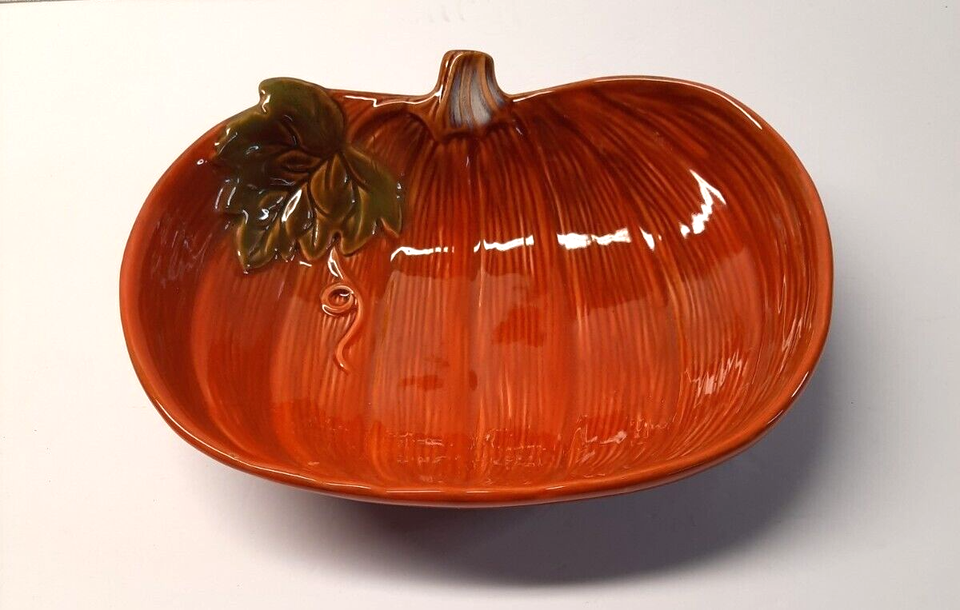 Pumpkin Shaped Ceramic Serving Bowl/Decorative Candy Dish 10" Pre-owned ...