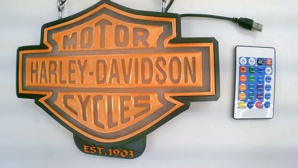 Large LED Lighted Harley Davidson Inspired Sign, Garage Decor, Harley ...