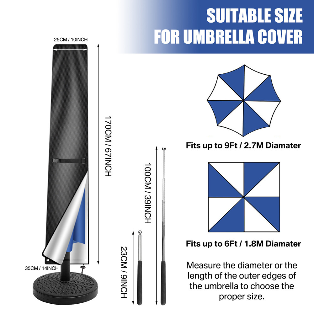Heavy Duty Large Garden Parasol Patio Waterproof Black Protection ...