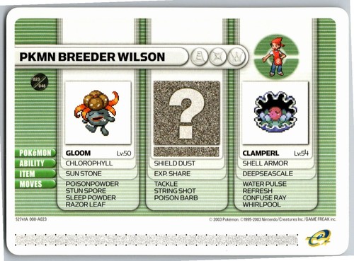 Used Nintendo eReader Pokemon PKMN Breeder Wilson Battle Card Free ...