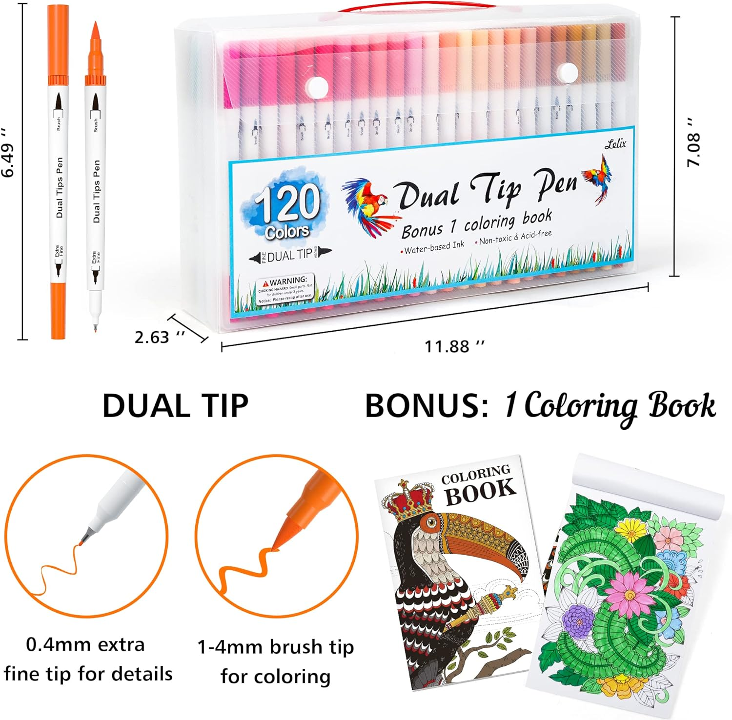 120 Colors Dual Tips Brush Pens Art Markers with a Coloring Book, Brush ...