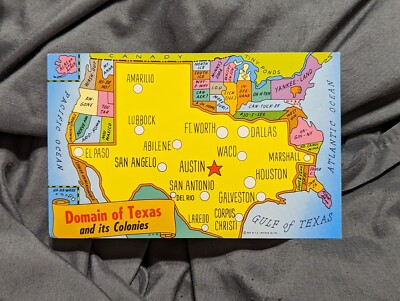 Postcard TX Texas State Map, “Domain of Texas and its Colonies,” Main ...