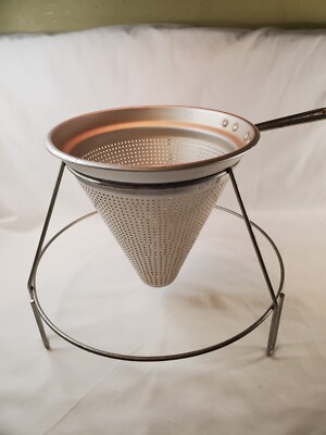 Vintage 1960's Aluminum Cone Sieve Colander Strainer With Steel Rack | eBay