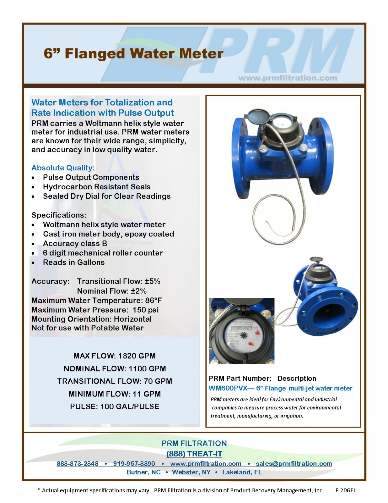 New PRM 6" Woltmann-Helix Style Totalization Water Meter with Pulse | eBay