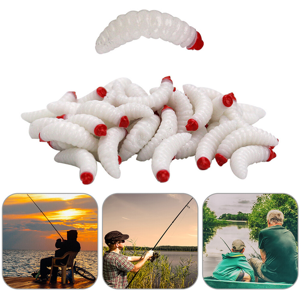 50pcs 2.4cm 0.5g Maggot Bionic Fishing Lures Artificial Soft Bait ...