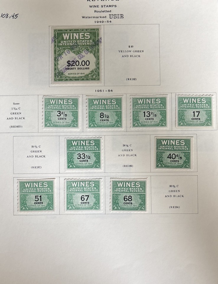 US Stamps - Wine Stamps - Sc# Ranging RE 83 To RE 203 - Used & Unused ...
