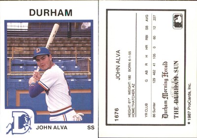 John Alva 1987 ProCards #1676 RC Card Durham Bulls | eBay