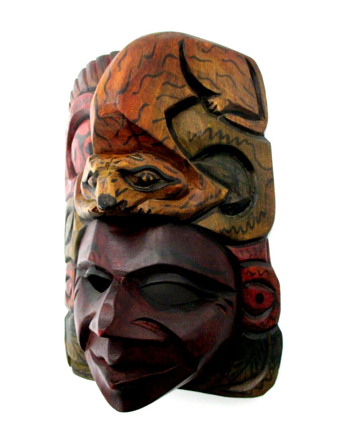 Mexican Dance Mask Carved Wood Aztec Mayan Face Coyote Wall Folk Art 10 ...