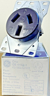 GE 4152-3 50A 125/250V, 3 Pole, 3 Wire, Range Receptacle, 43180-52505 ...