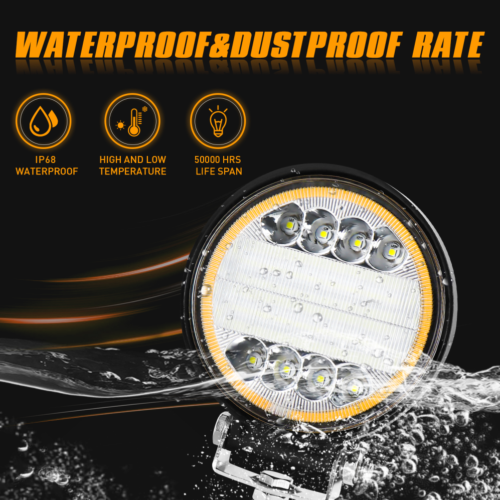 2pc 5''Inch LED Work Round Light Bar Spot Flood Driving Fog Amber Lamp ...