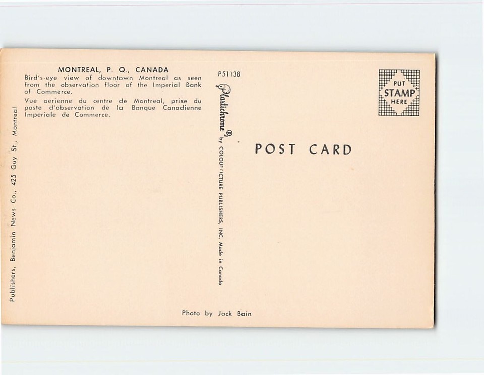 Postcard Bird's Eye View Downtown Montréal Québec Canada | eBay