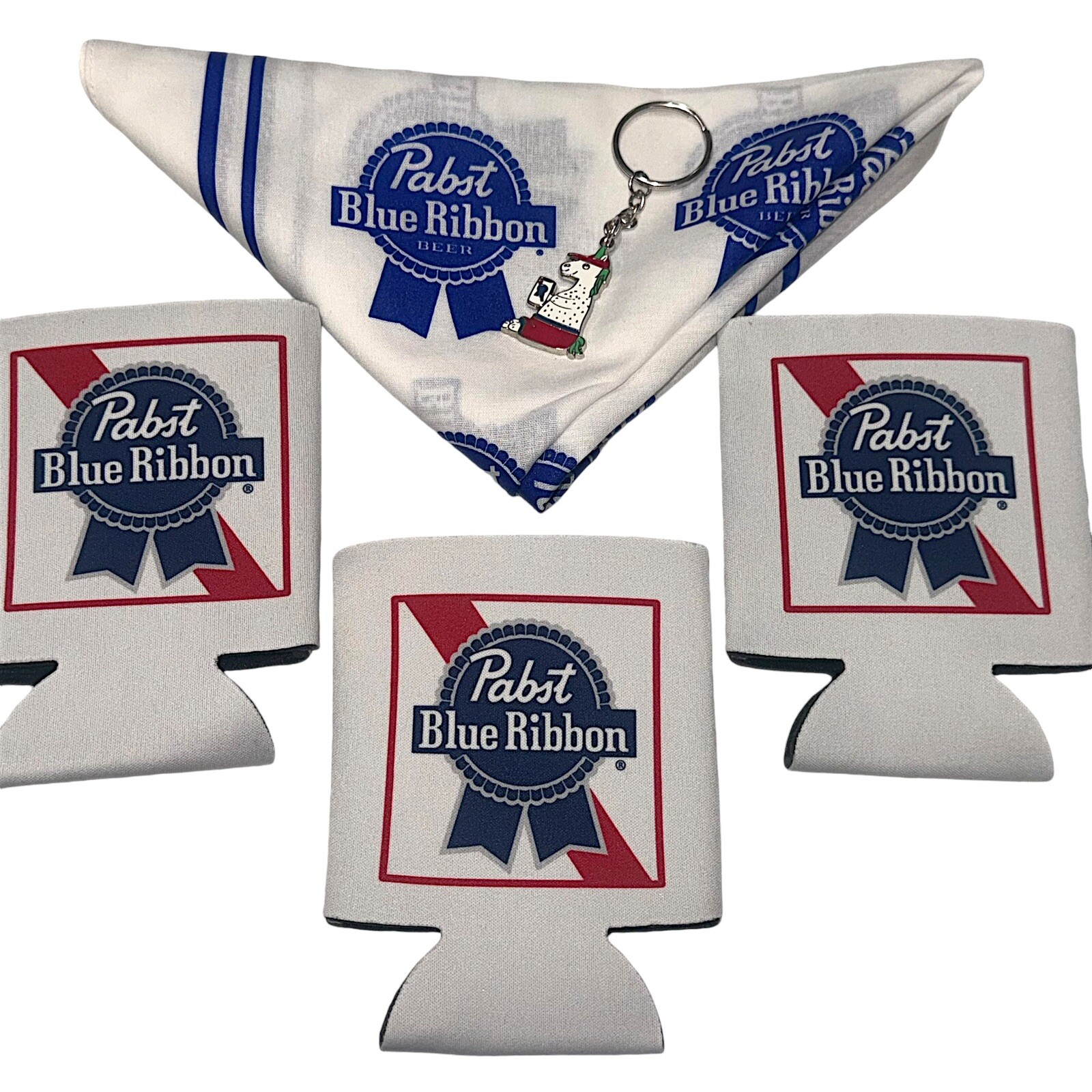 3 Pabst Blue Ribbon 16oz Beer Koozies 1 Bandana 1 Keychain Coozie ...