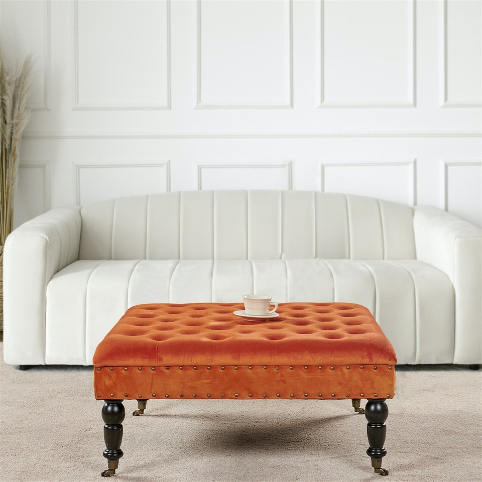 33" Large Square Tufted Ottoman Coffee Table with Casters Wheels for ...