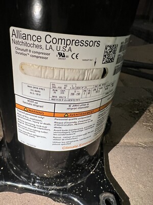 Alliance Compressor SBA049B1CPZ COM11497 220v 60 Hz 1 PH R410A ! Year ...