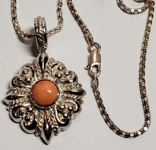Sterling Silver ESPO SIG Peach Stone Pendant 22" Pop Corn Milor ...