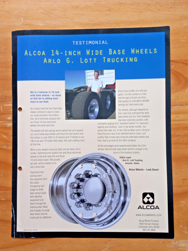 Alcoa 14-Inch Wide Base Wheels Arlo G . Lott Trucking Testimonial 2003 ...