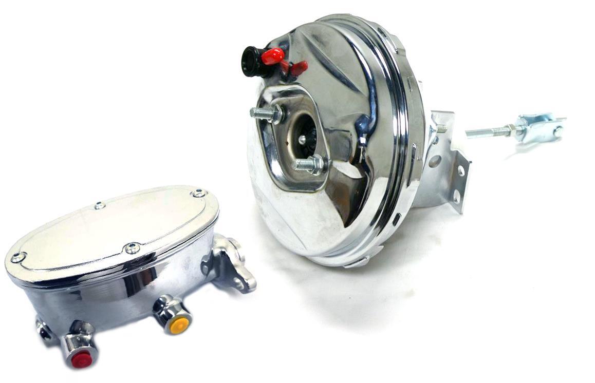GM 9" Chrome Power Brake Booster + Custom Chrome Tandem Oval Master ...