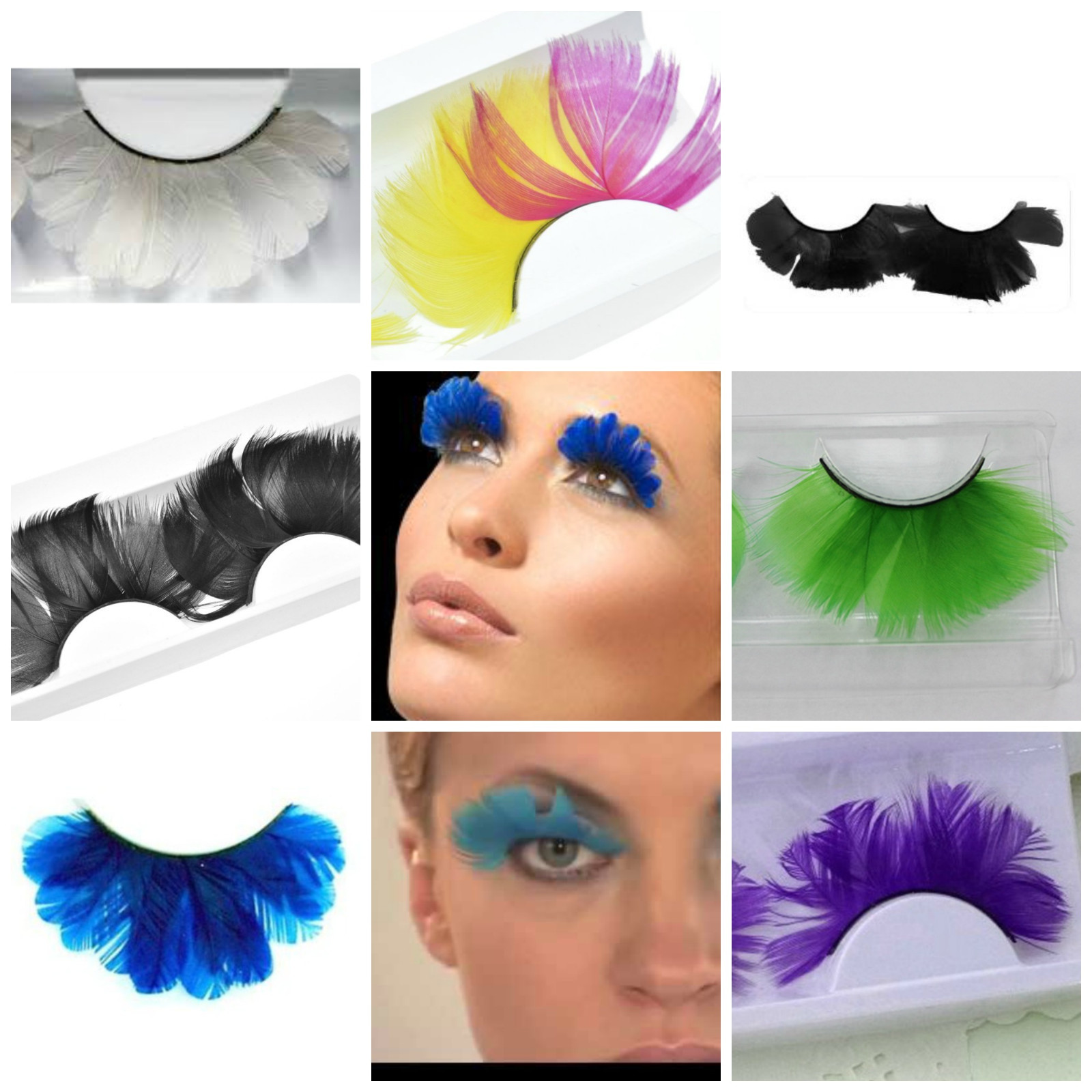 ONE PAIR LUXURY FEATHER DRAMATIC FANCY DRESS FALSE FAKE EYE LASHES UK ...