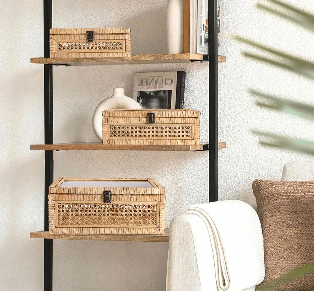 Vintage Decorative Box W/Clear Lid Rattan &Wood Display Box Large ...