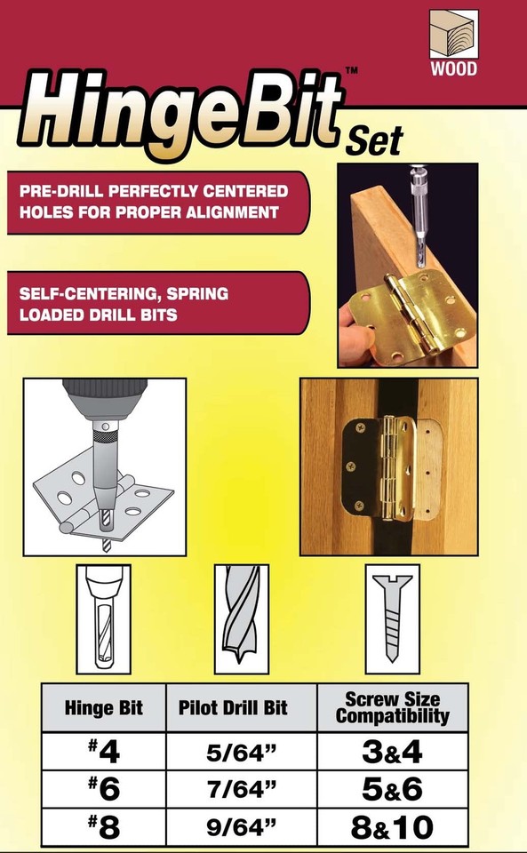 2317 Self-Centering, Spring Loaded 3pc. Hinge Bit Set – Includes 5/64 ...