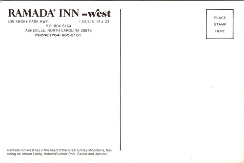 Vintage Postcard Ramada Inn West Asheville North Carolina NC Smokey ...