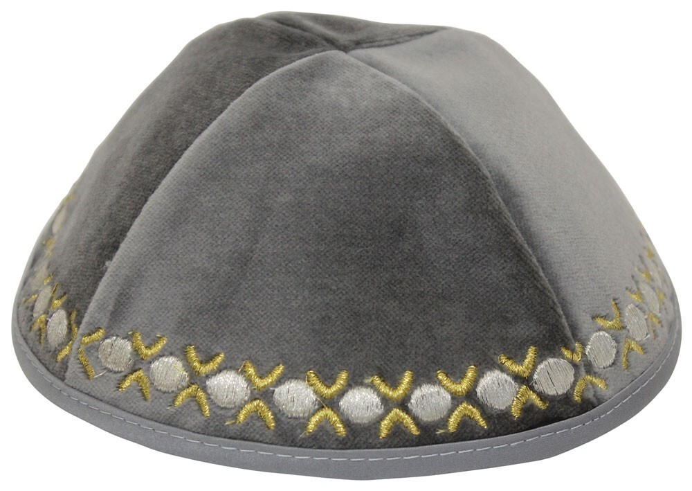 Gray Velvet Kippah with Gold Embroidery - Jewish Yamaka Yarmulka Grey ...