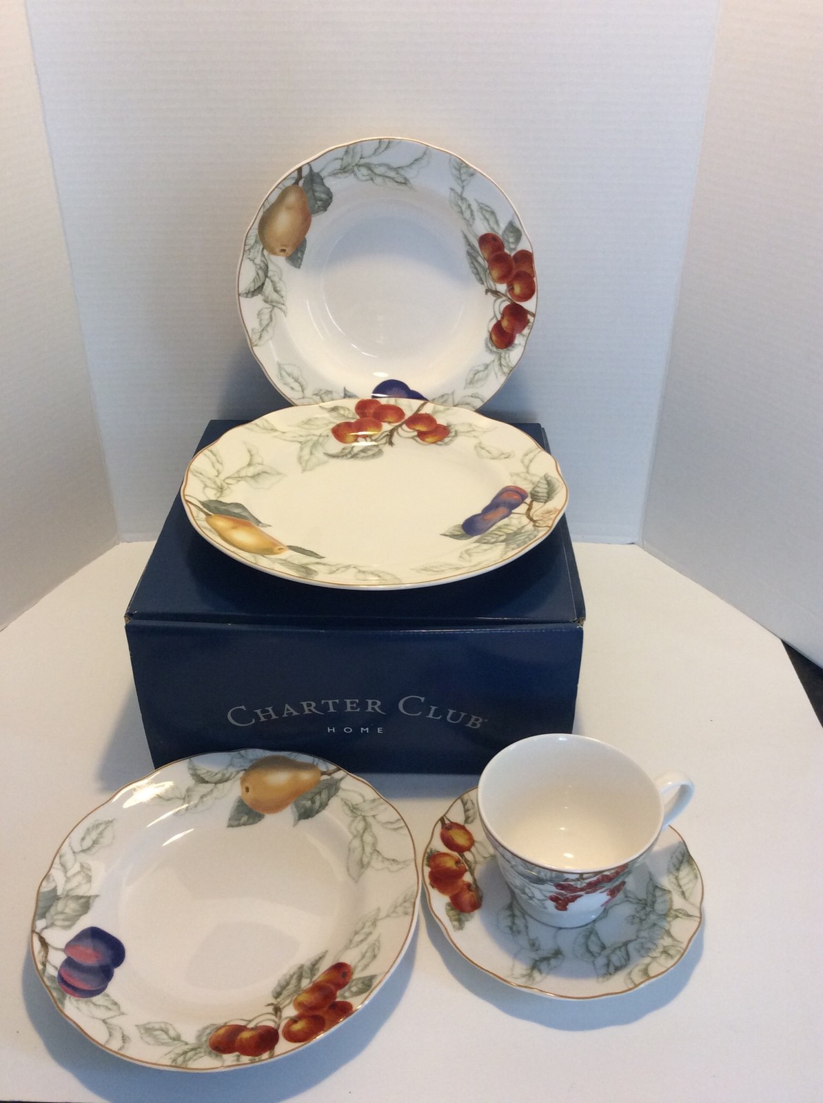 Charter Club Home SUMMER GROVE 5 Piece Place Setting Plates, Bowl, Cup ...