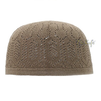 Light Brown Cotton Open-Knit Turkish Muslim Hat - Islamic Kufi Skull ...