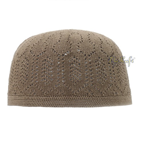 Light Brown Cotton Open-Knit Turkish Muslim Hat - Islamic Kufi Skull ...
