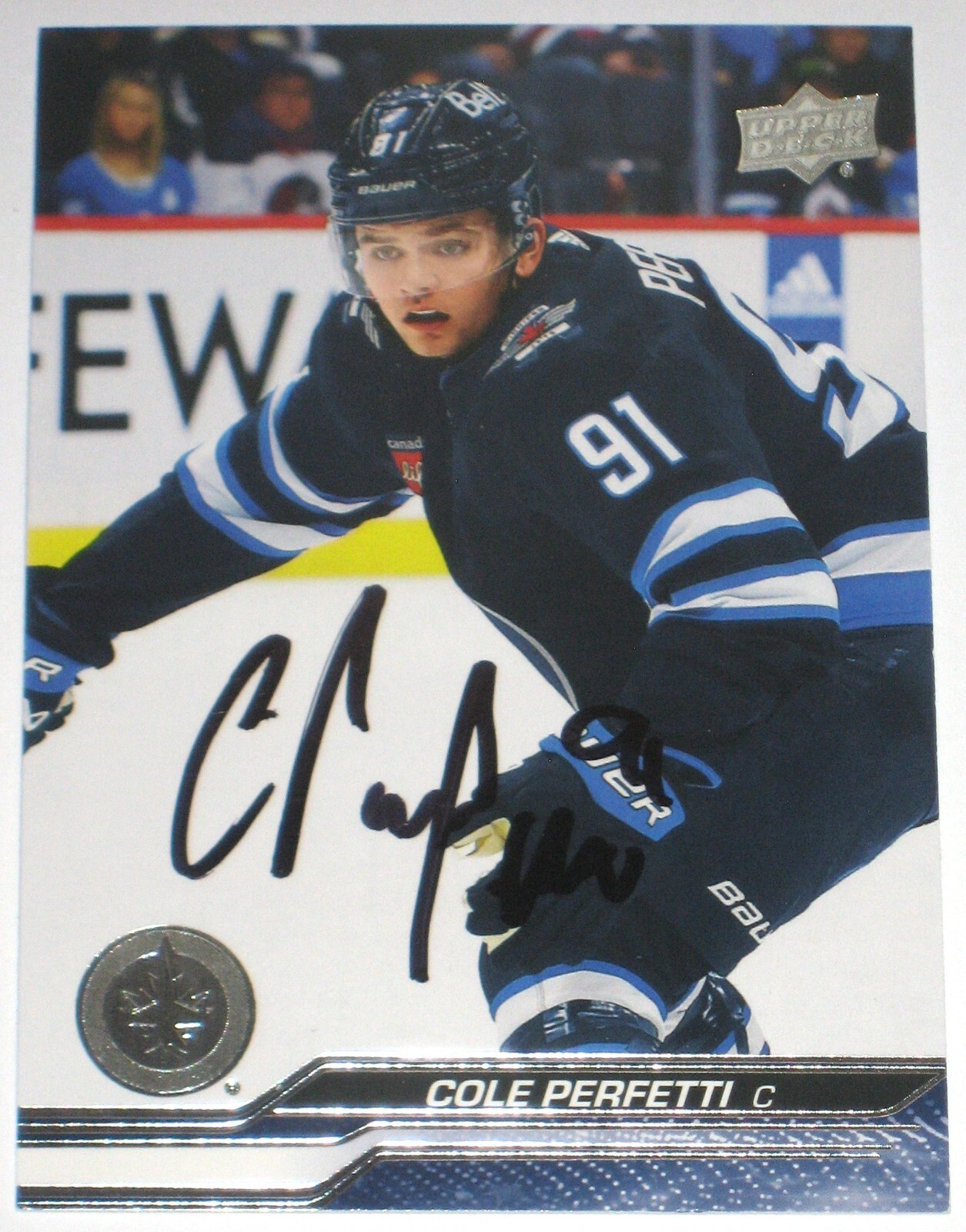 COLE PERFETTI SIGNED 23-24 UPPER DECK WINNIPEG JETS CARD AUTOGRAPH AUTO ...