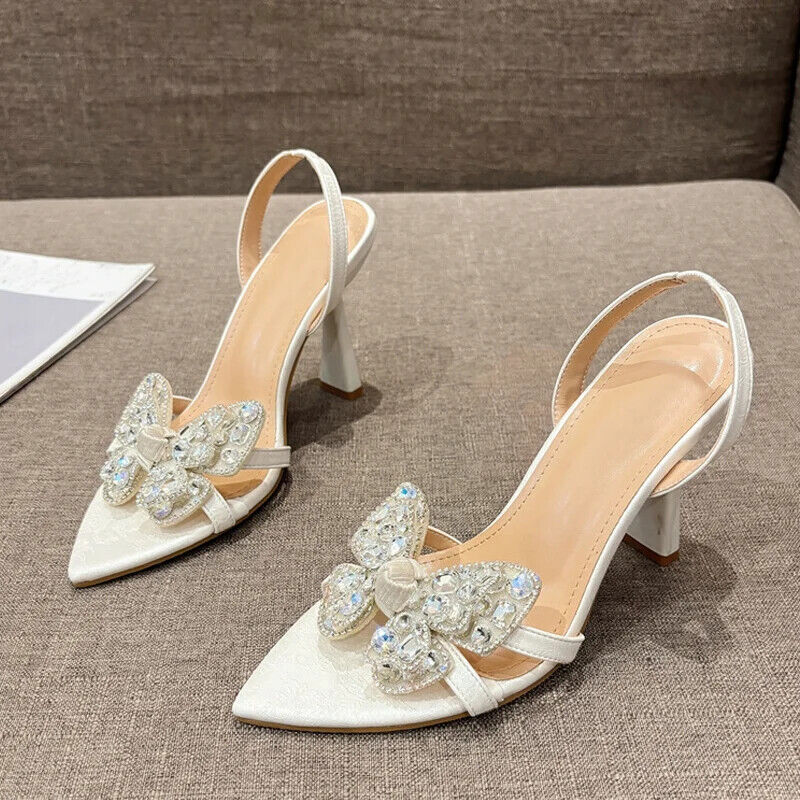 Women Slingback Sandals Rhinestones Butterfly High Heels Sexy Pumps ...