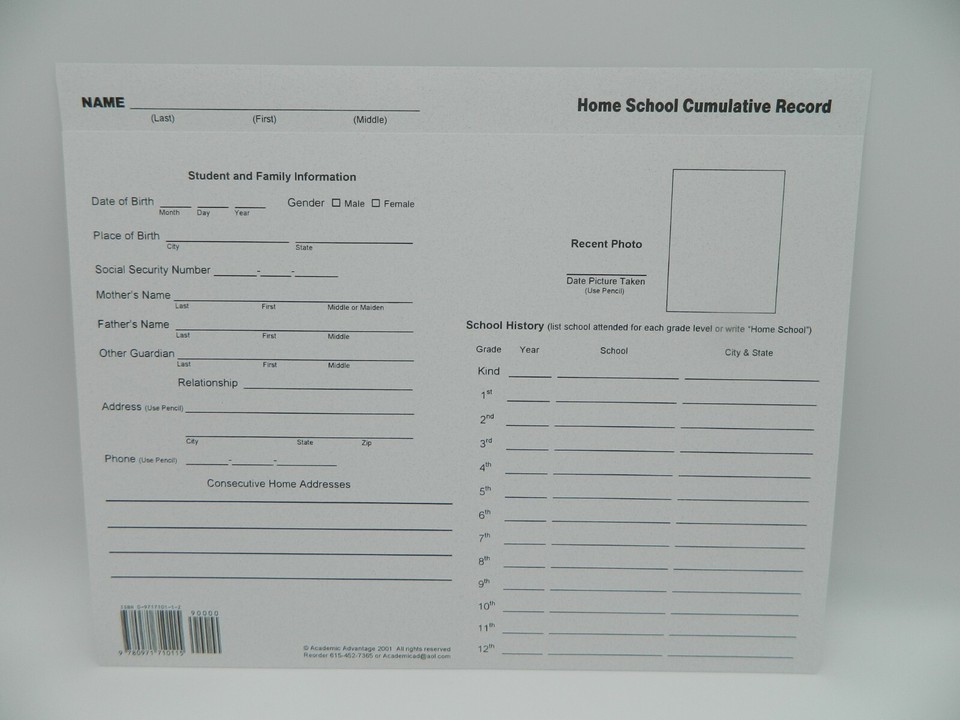 Transcript Record Folder w. 2 High School / 2 Elementary Report Cards ...