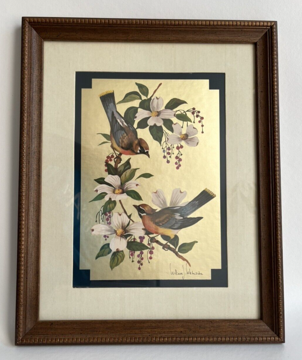 Vtg William J. Whiteside Sparrows and Botanical Flowers Art Foil Print ...