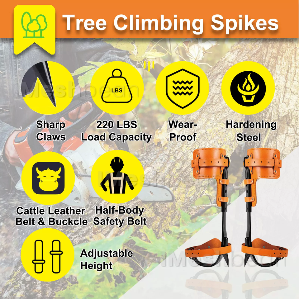 Tree Climbing Spike Set Pole Climbing Spurs Steel Adjustable Climber ...