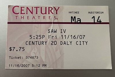 Saw IV Movie Ticket 11-16-07 Tobin Bell Donnie Wahlberg Costas Mandylor ...