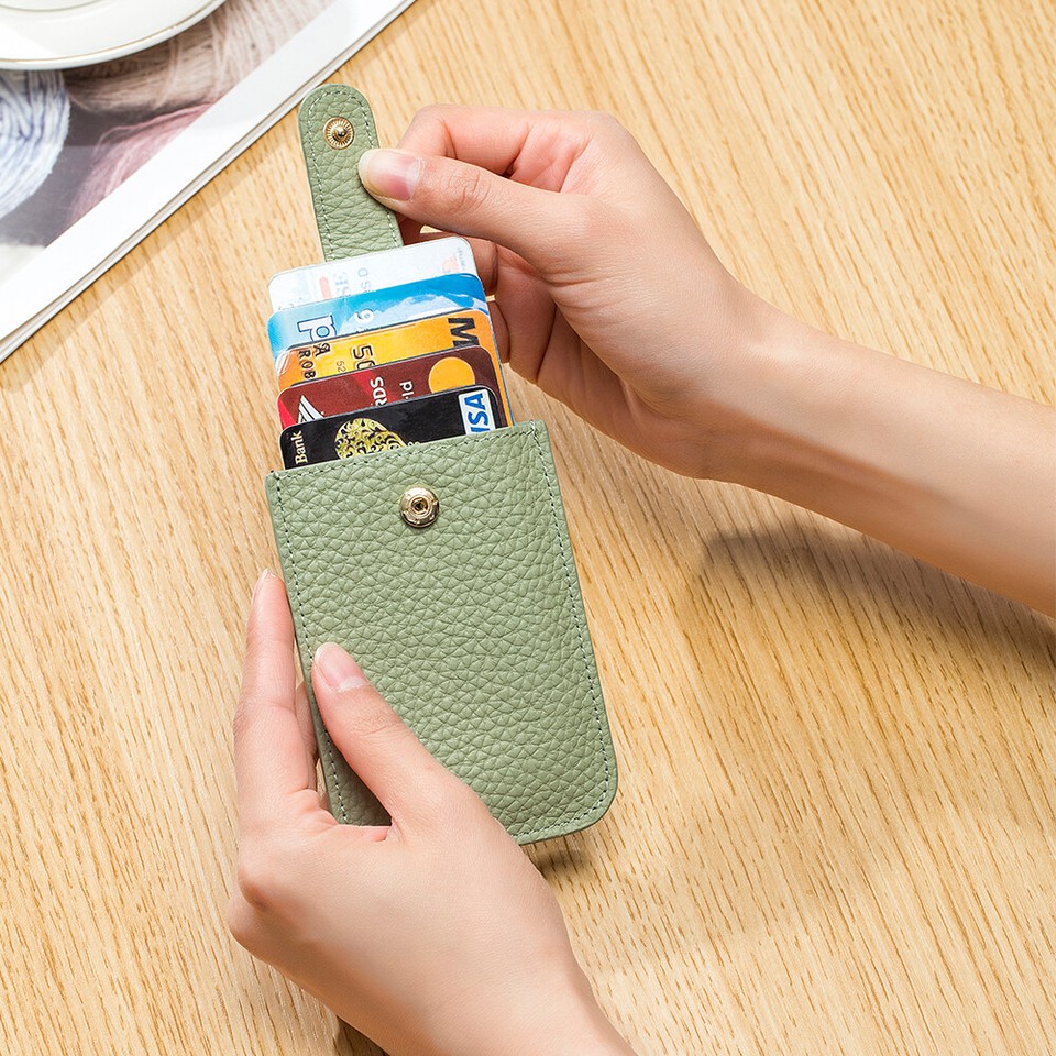 Credit Card Holder Wallet with Pull Tabs Slim Leather RFID Blocking ...