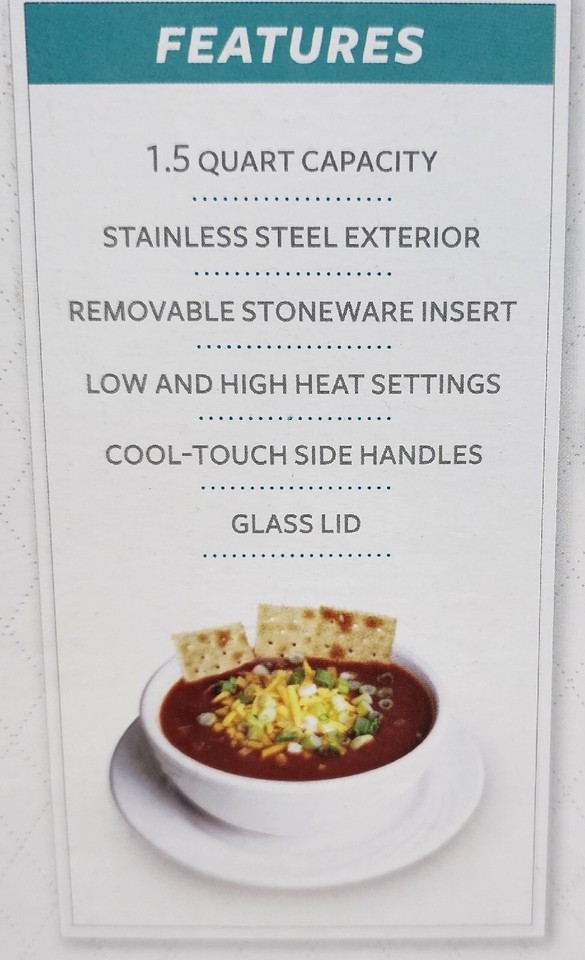 Kitchen Selectives Slow Cooker 1.5 Quart Glass Lid Stainless Body Crock ...