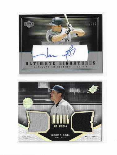 2002 UD Ultimate Collection JASON GIAMBI auto AUTOGRAPH spx Dual JERSEY ...