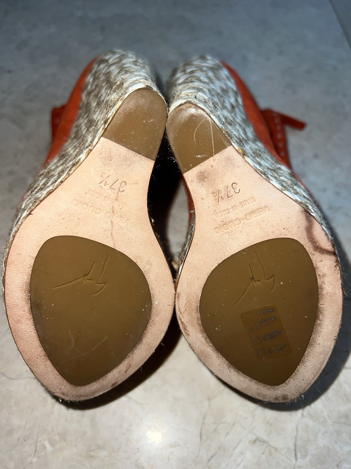 Giuseppe Zanotti Orange Suede Cumber Siena Wedge Heel Woven EU 37.5 US ...