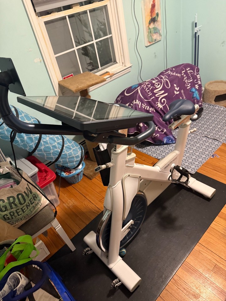 MYX Fitness Bike - White - Barley Used - Great Shape - Mat and Monitor ...
