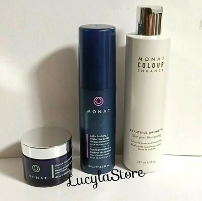 MONAT Hair Kit Color Protective Spray+Brunette Shampoo +Charcoal Gelee ...